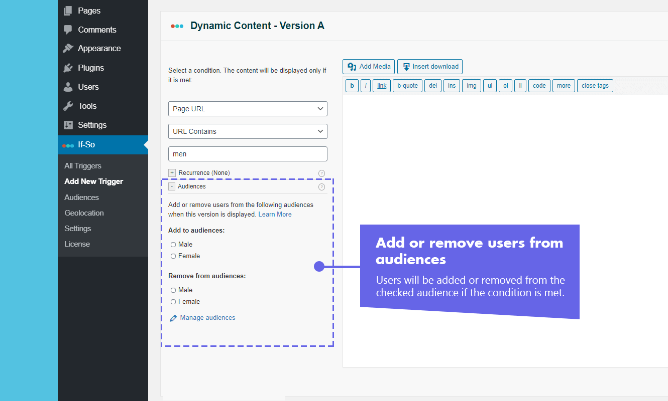 Audience/Segment Condition - If-So Dynamic Content
